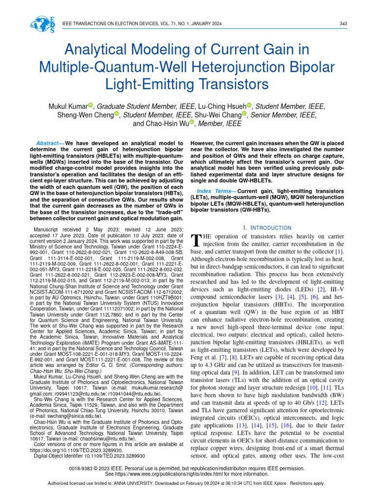 Current Gain in MQW Heterojunction Transistors | PDF | Bipolar Junction ...