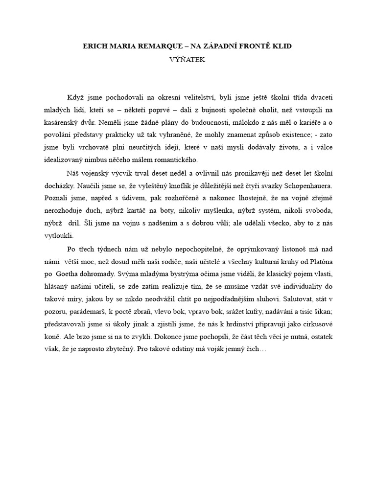 Na Západní Frontě Klid | PDF