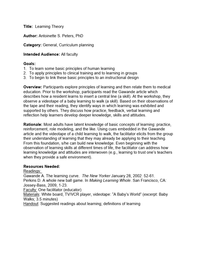 CTL Resource - Learning Theory | PDF | Learning | Learning Theory ...