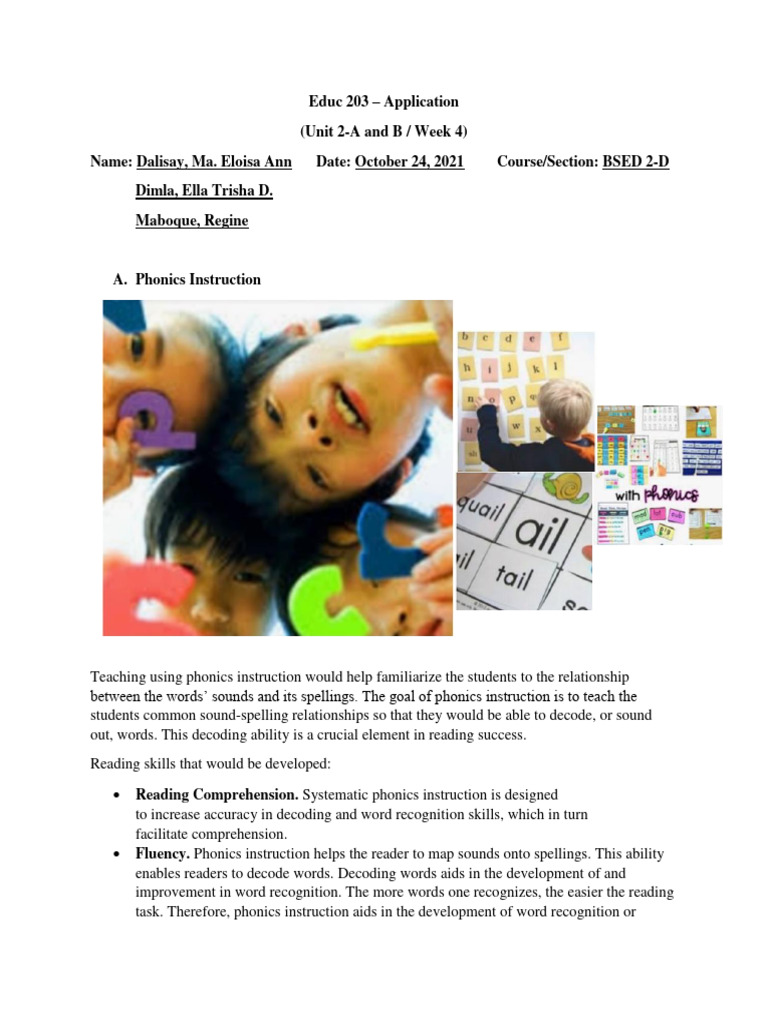 Educ 203 Assessment (Week 4) | PDF | Reading Comprehension | Phonics