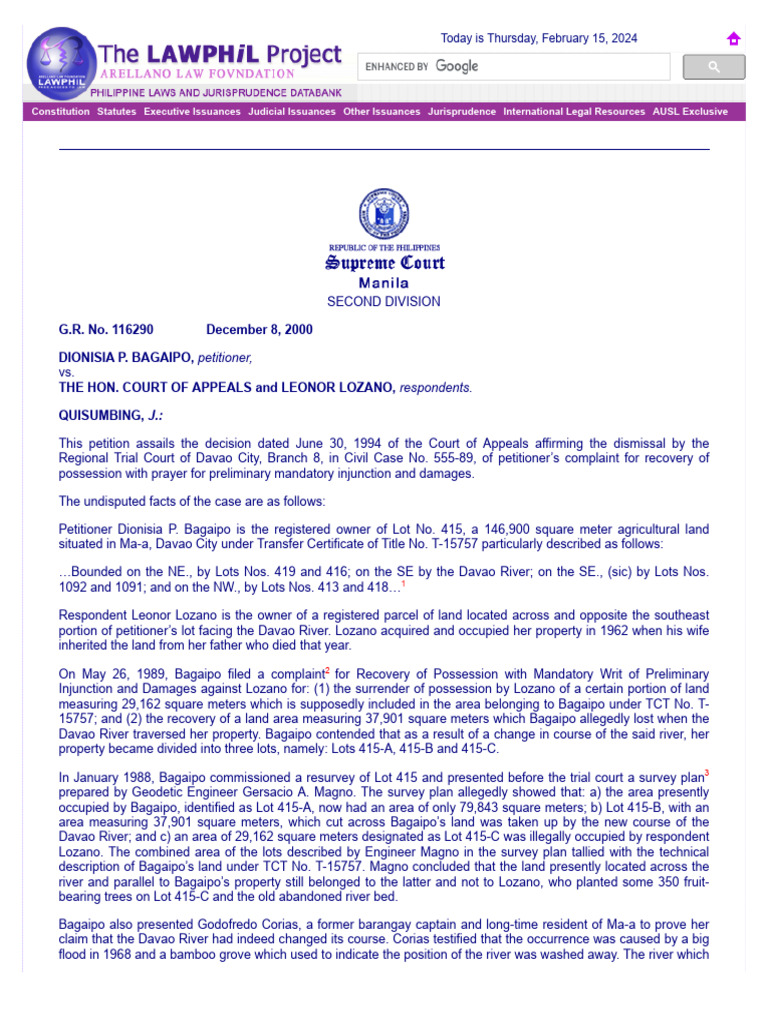 DIONISIA P. BAGAIPO, Petitioner, vs. THE HON. COURT OF APPEALS and ...