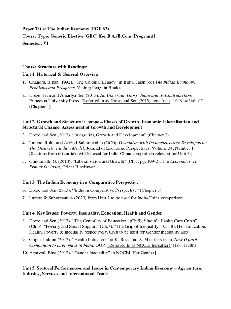 The Indian Economy Sem VI | PDF