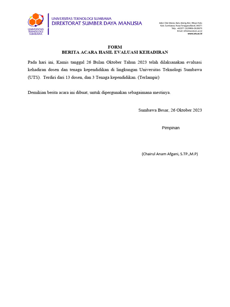 Evaluasi Kehadiran Dosen UTS | PDF