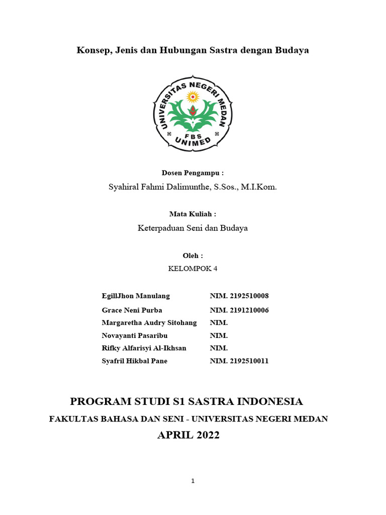 Konsep, Jenis Dan Hubungan Sastra Dan Budaya - Kelompok 4 | PDF | Ilmu ...