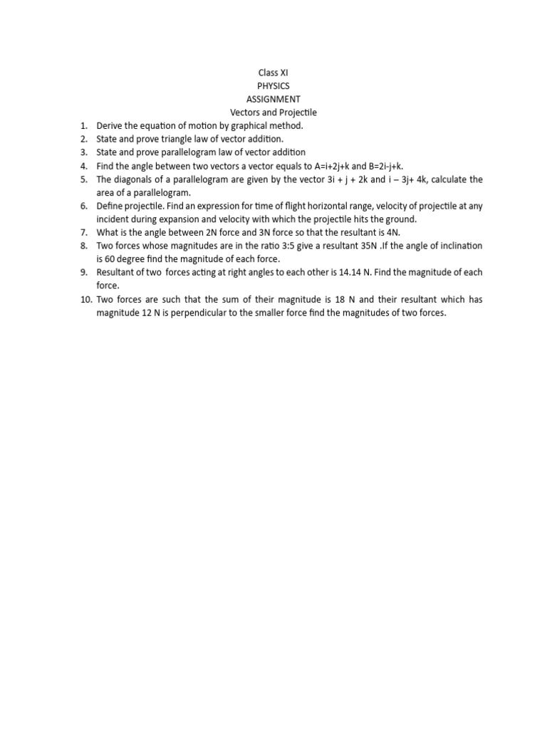 Vectors and Projectile Assignment | PDF