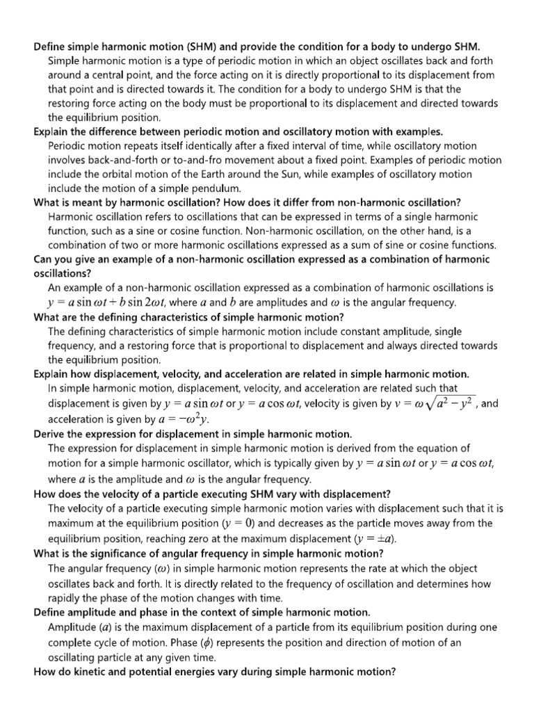 Physics SHM Viva | PDF