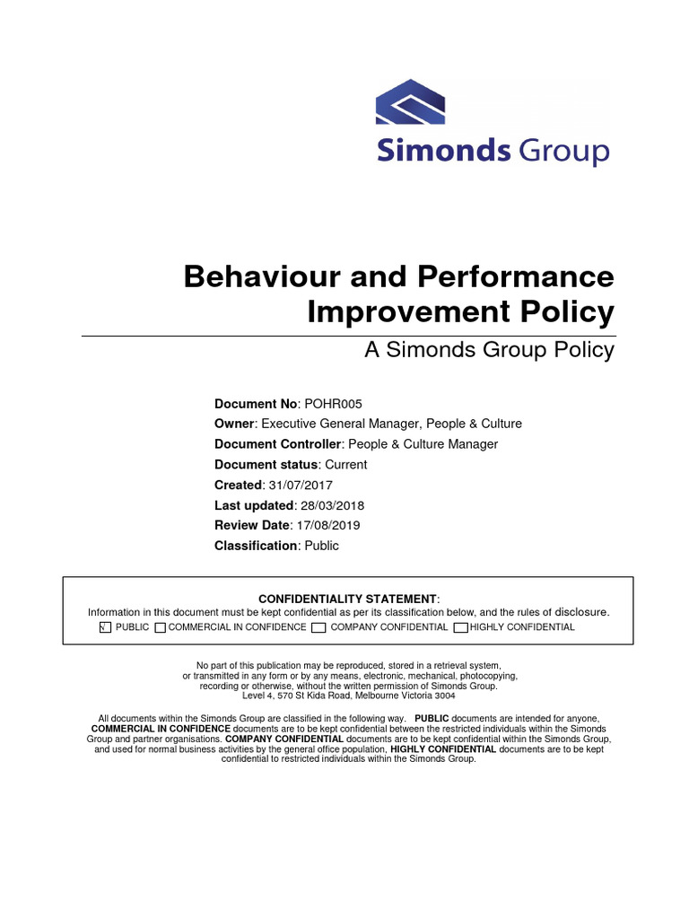 Behaviour and Performance Improvement Policy POHR005 | PDF | Employment ...