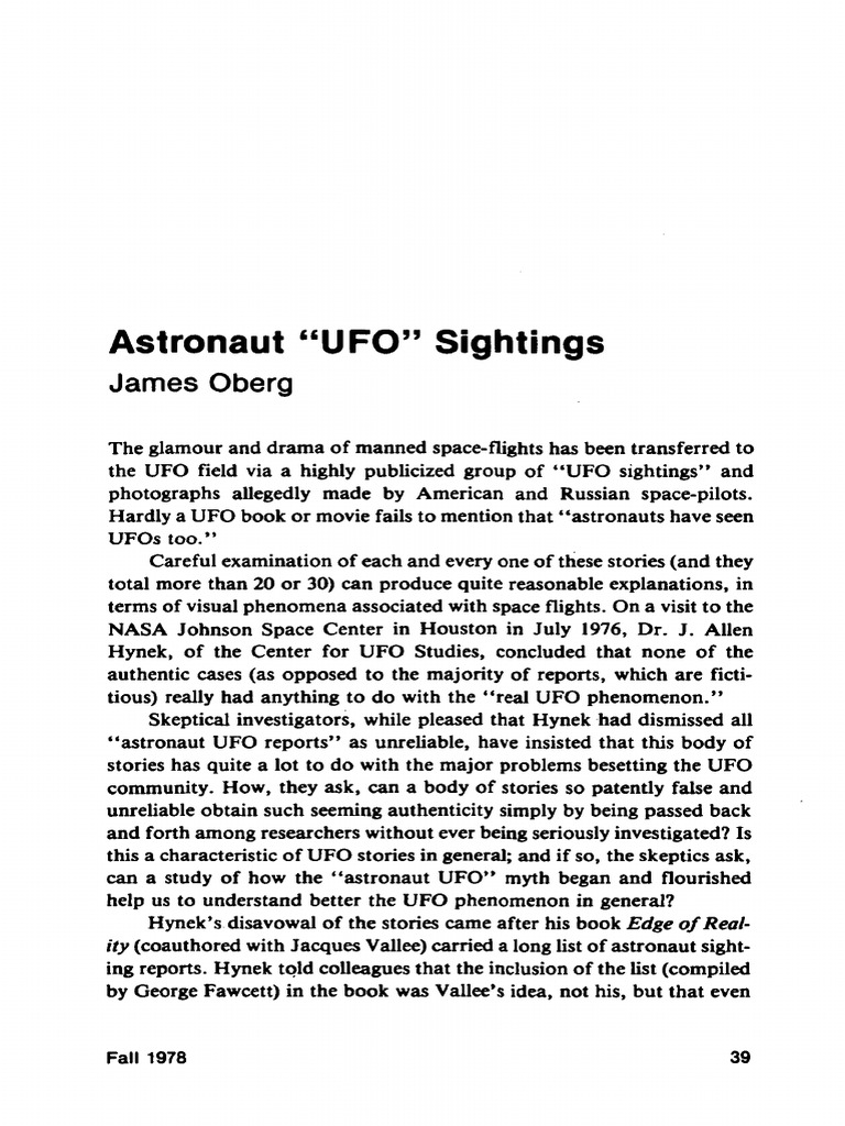Astronaut UFO Sightings | PDF | Unidentified Flying Object | Apollo Program