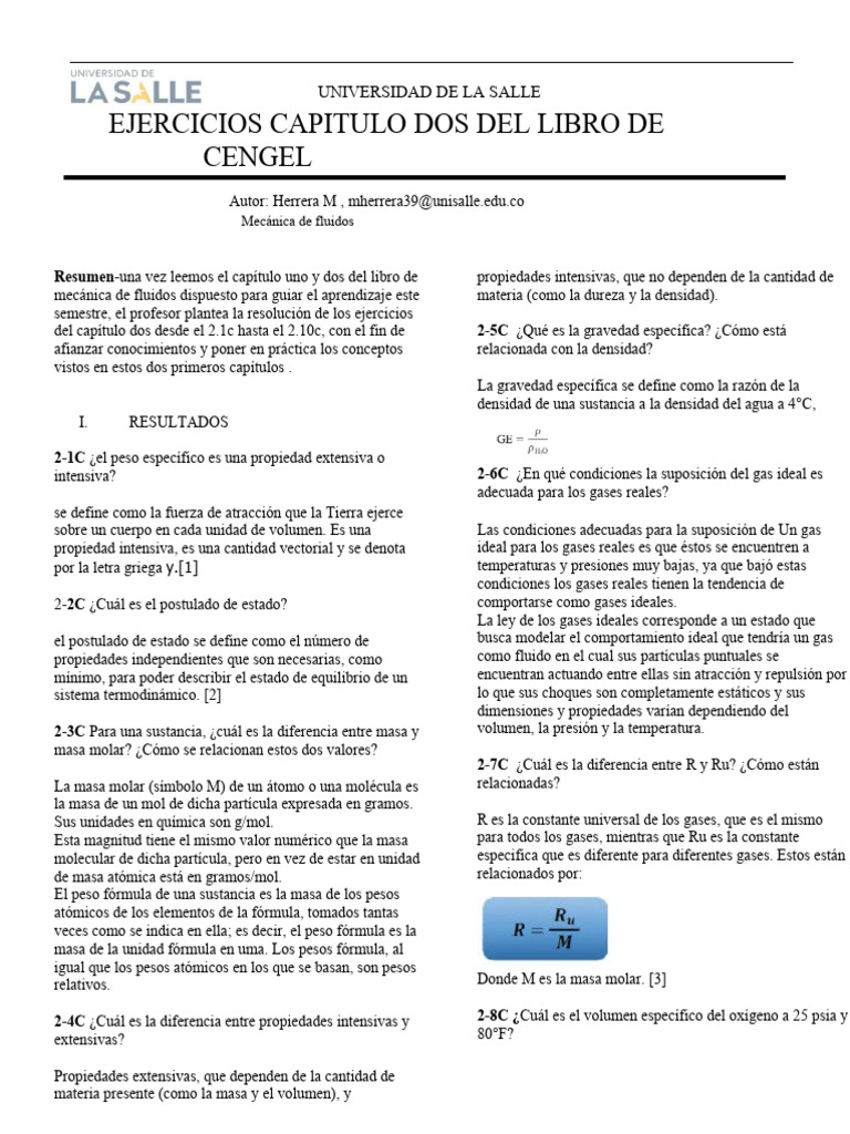 Ejercicios Capitulo 2 Libro de Cengel | PDF | Gases | Mole (Unidad)