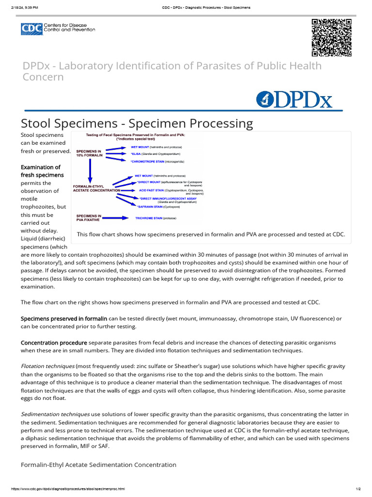 CDC - DPDx - Diagnostic Procedures - Stool Specimens | PDF | Staining | Human Feces