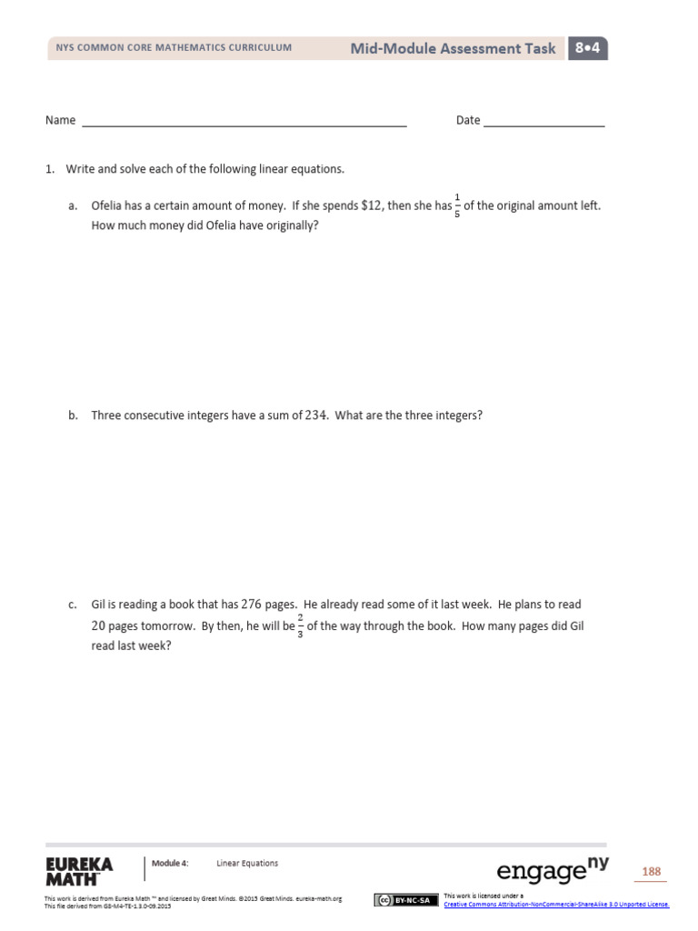 Math g8 m4 Mid Module Assessment | PDF | Equations | Mathematics
