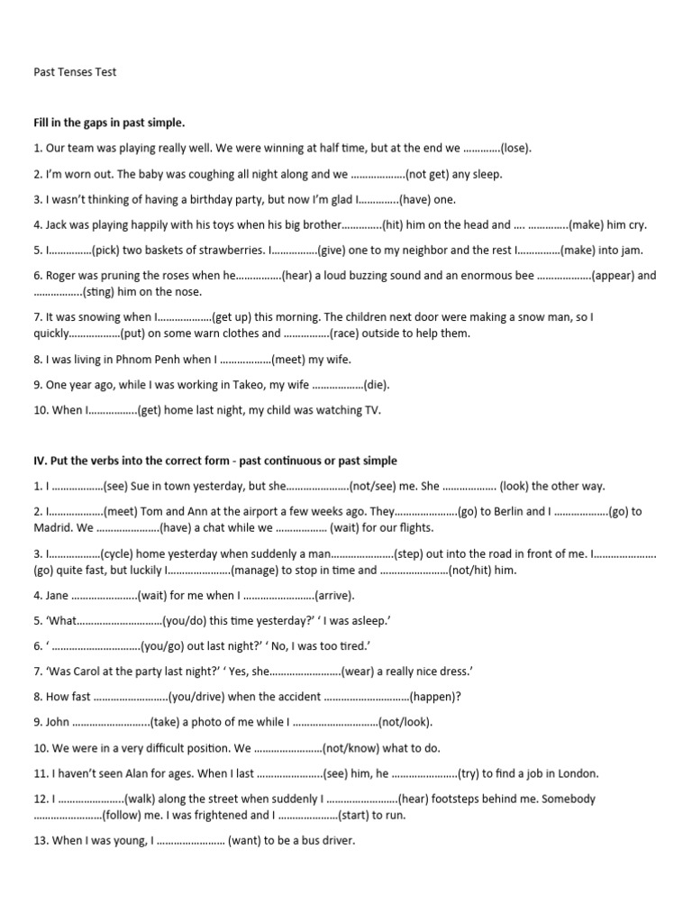 Past Tenses Test | PDF