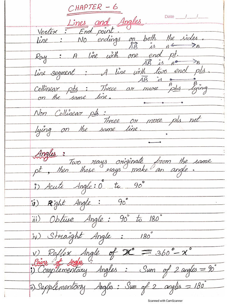 Lines & Angles Full Notes - gr9 | PDF