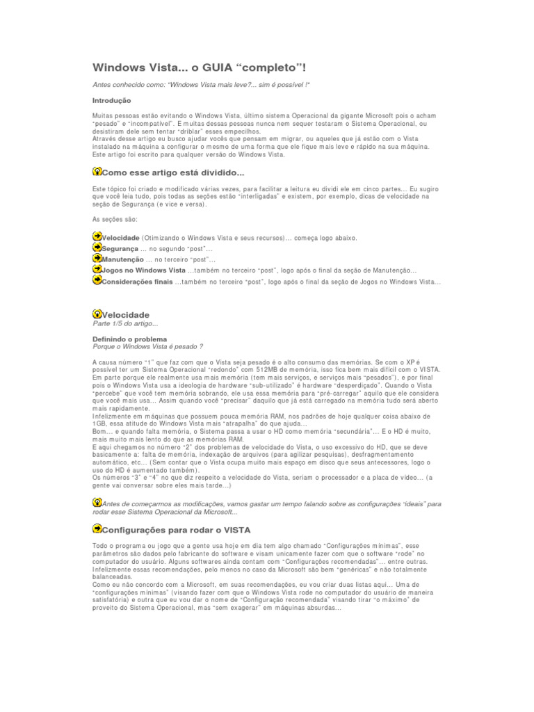 Otimizando Windows Vista | PDF | Windows Vista | Microsoft Windows