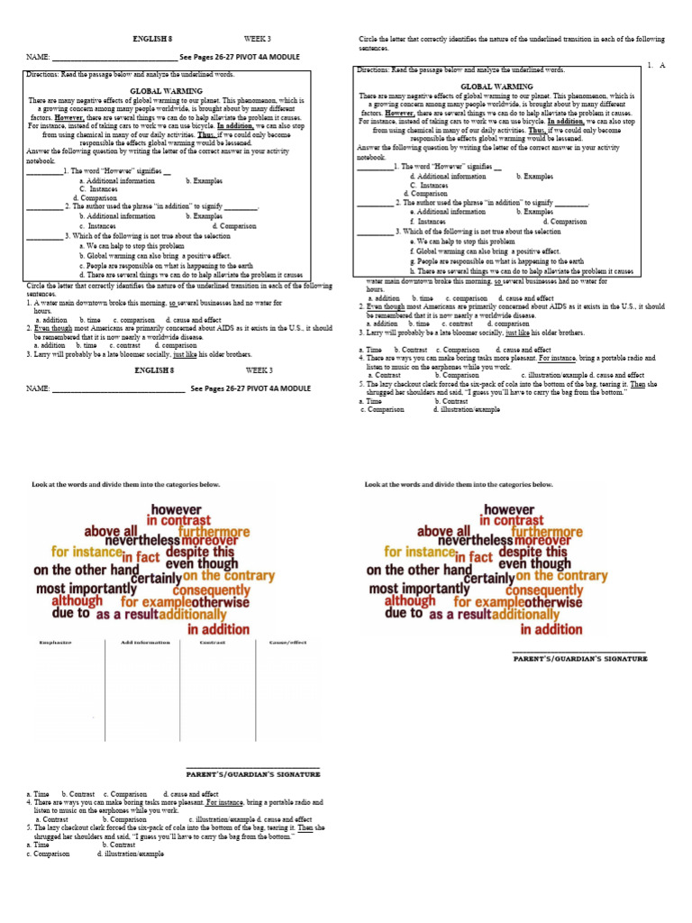 Worksheet EN 8 Q1 W3 | PDF | Human Communication | Linguistics