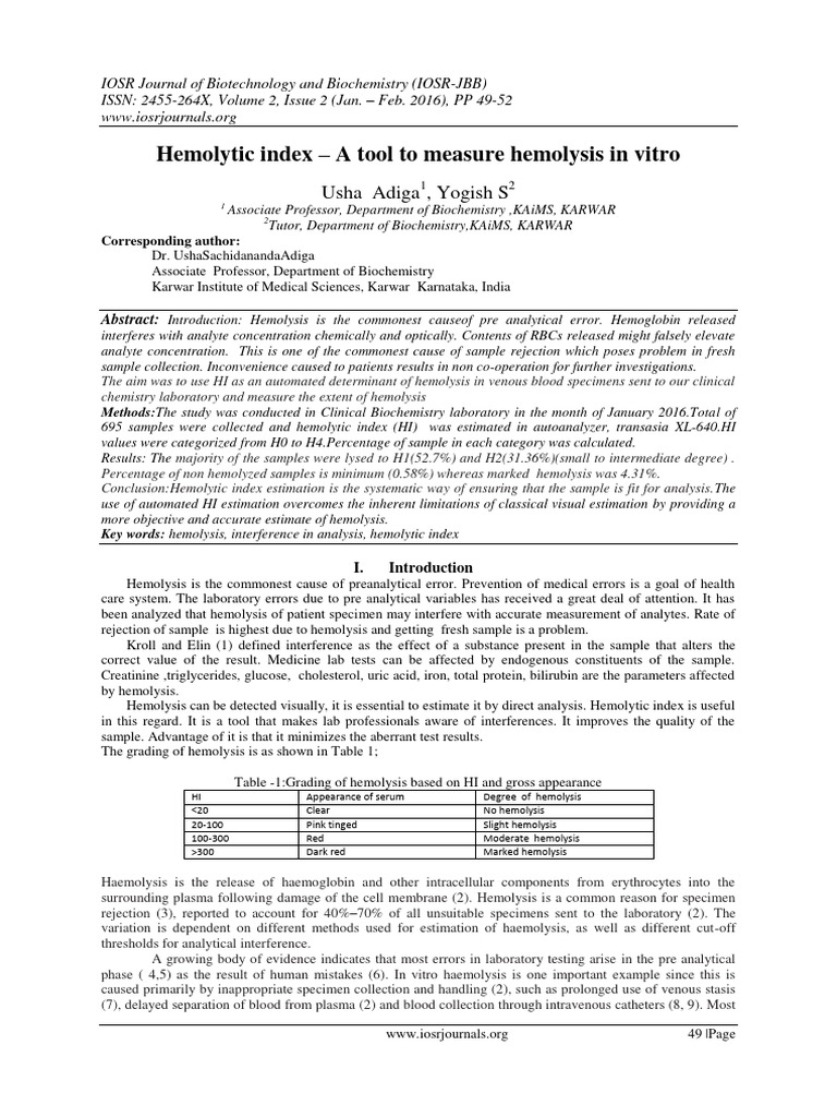 Adiga, U., Yogish, S., 2016, Hemolytic Index - A Tool To Measure ...