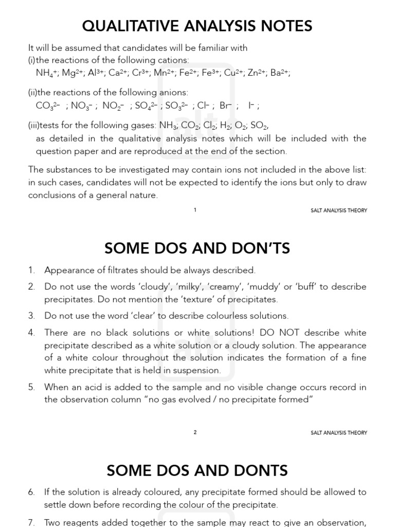 Chemistry Qualitative Analysis | PDF | Hydroxide | Ammonia