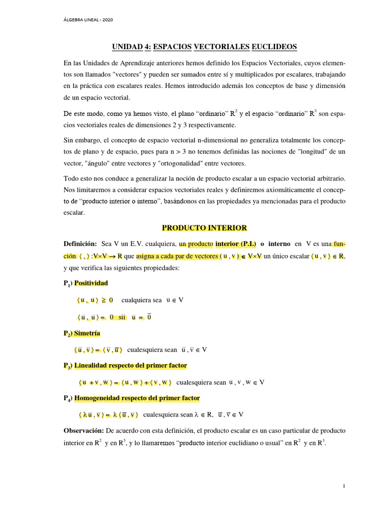 Unidad N°4 | PDF | Base (álgebra lineal) | Espacio vectorial