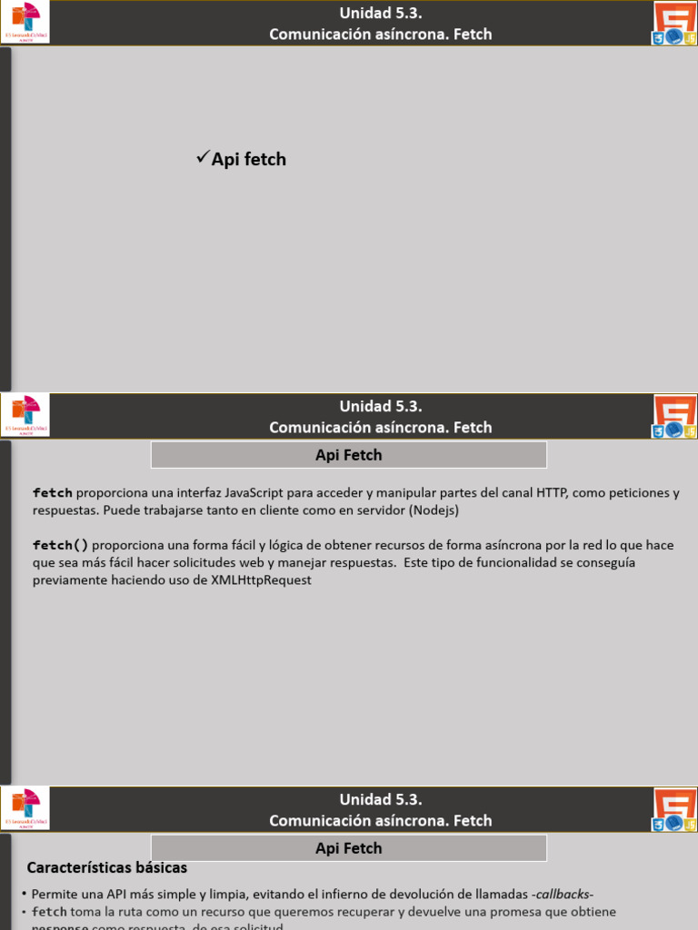Tema 5.3 Comunicación Asíncrona Fetch | PDF