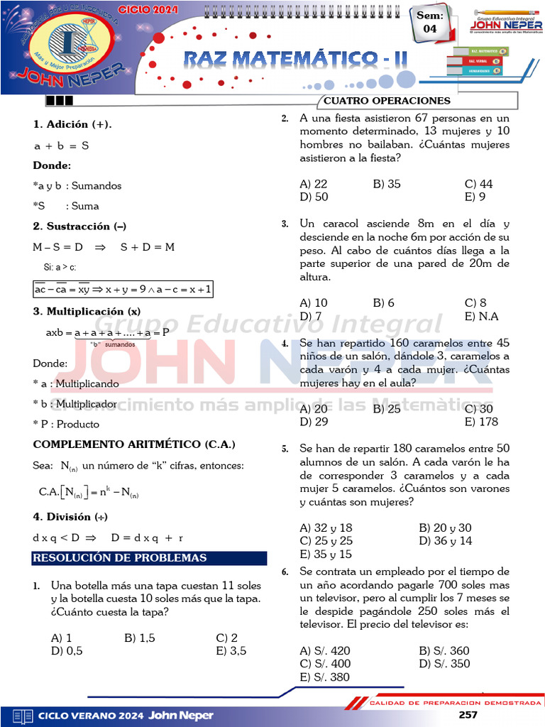 4s Raz Mat ll | PDF | Matemáticas | Aritmética