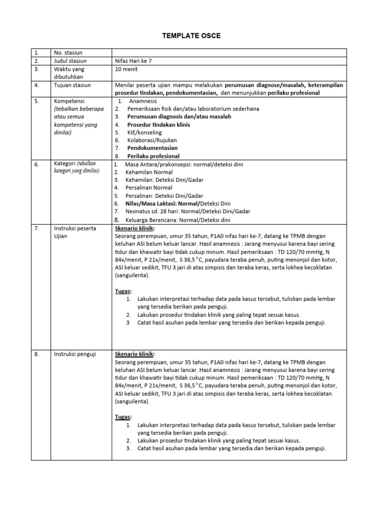 Template OSCE untuk Nifas dan Pra Kehamilan | PDF | Kesehatan Holistik