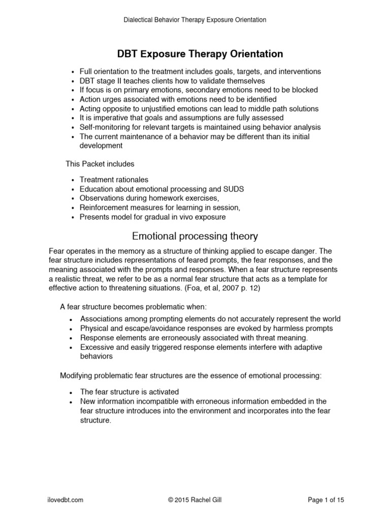 Dbt Exposure Therapy Orientation Packet By Rachel Gill Pdf
