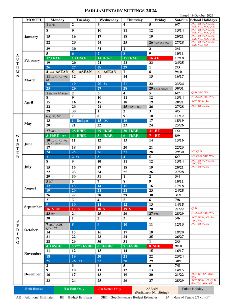 2024 Parliamentary Sitting Calendar | PDF | Holidays | Liturgical Calendar