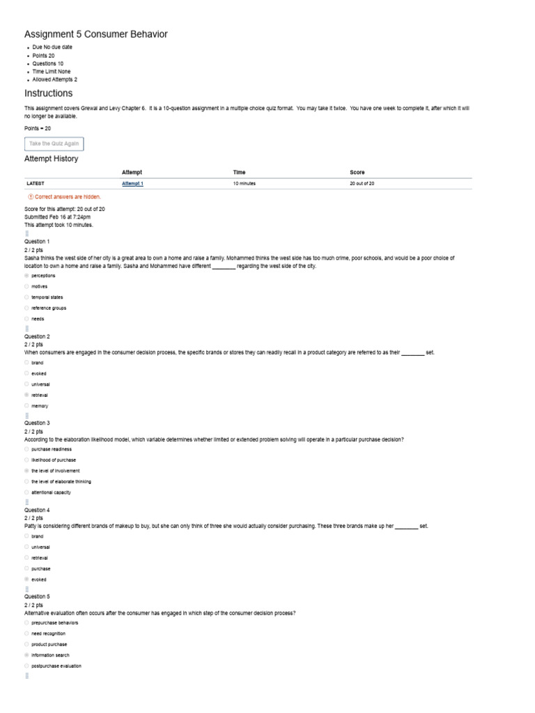 Consumer Behavior Assignment Overview | PDF | Self Actualization ...