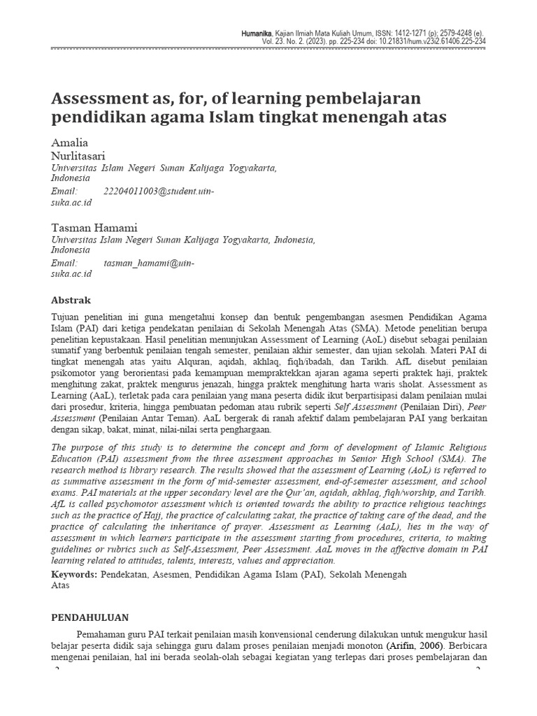 Konsep Asesmen of As For Learning | PDF | Monotheistic Religions | Abrahamic Religions