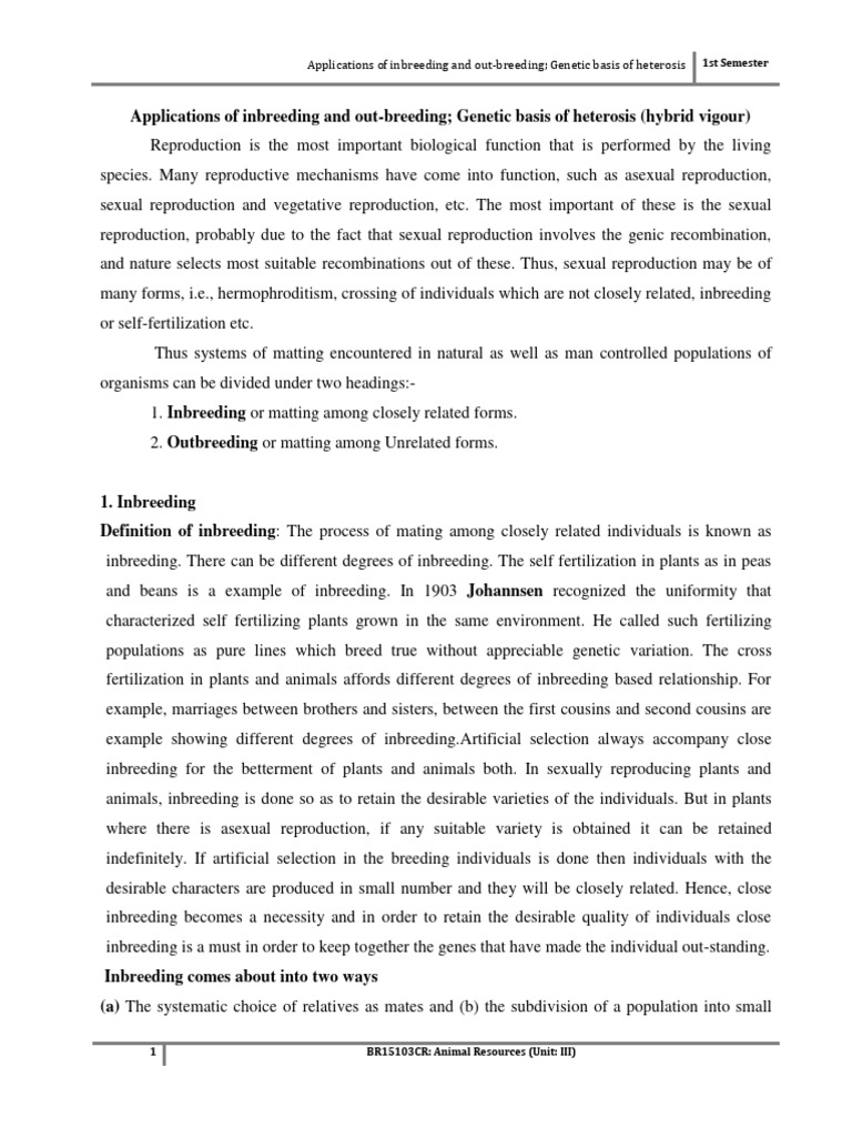 Inbreeding and Outbreeding Insights | PDF | Inbreeding | Zygosity