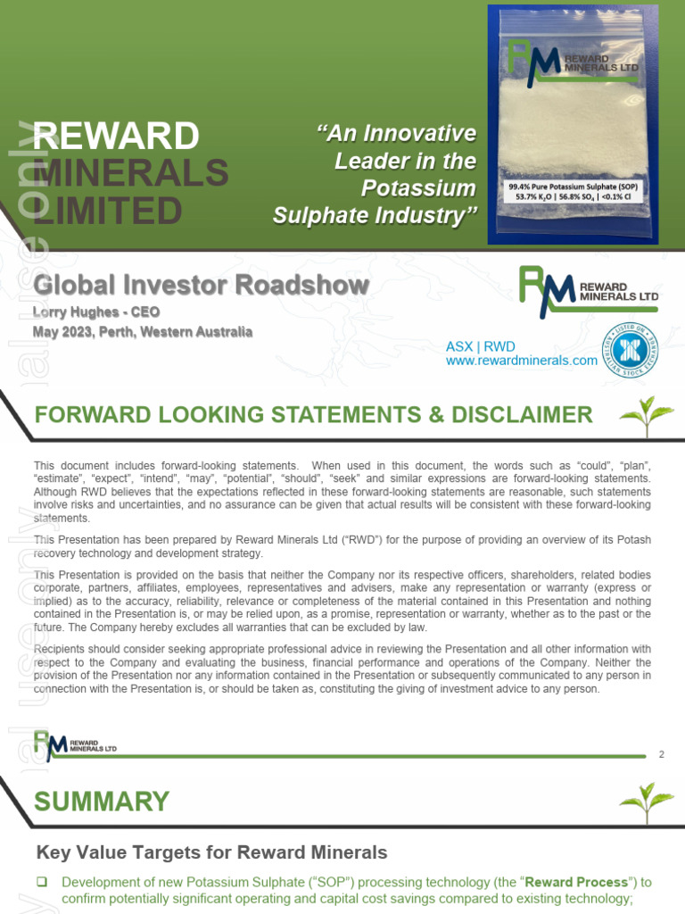 Reward Minerals Investor Presentation PDF | PDF | Materials | Physical Sciences