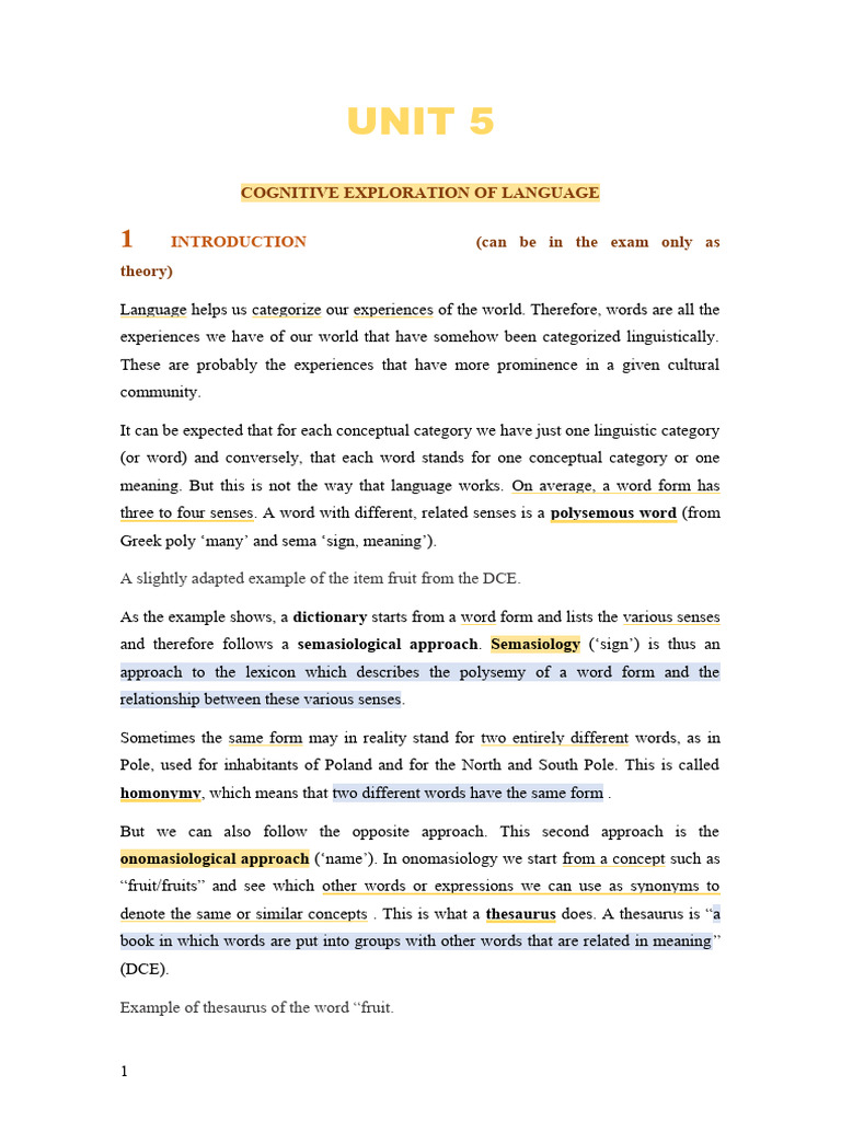 Semantics I Unit 5 (University of Cordoba) | PDF | Verb | Metaphor