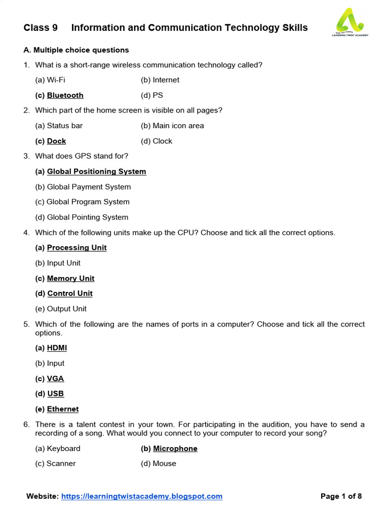 Chapter - Information and Communication Technology Skills Class 9 | PDF