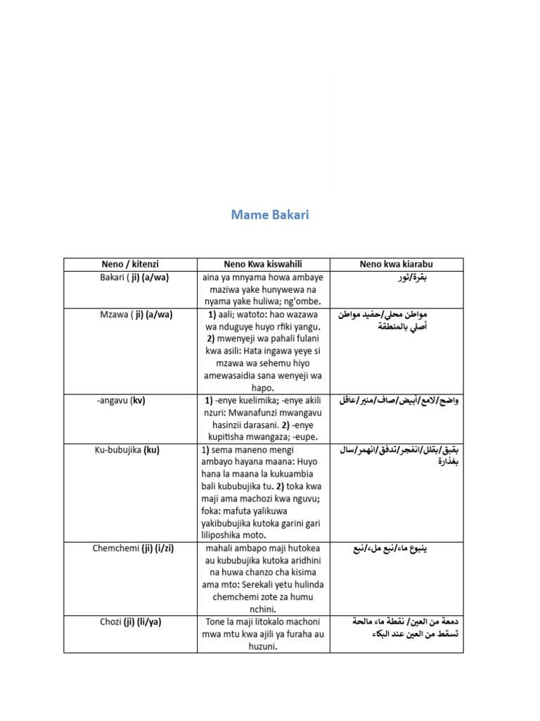 Maneno Ya Mame Bakari (1) FGHJ | PDF