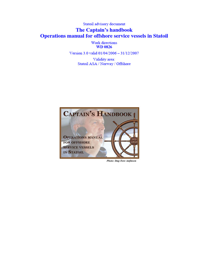 The Captain's Handbook Operations Manual For Offshore Service Vessels ...