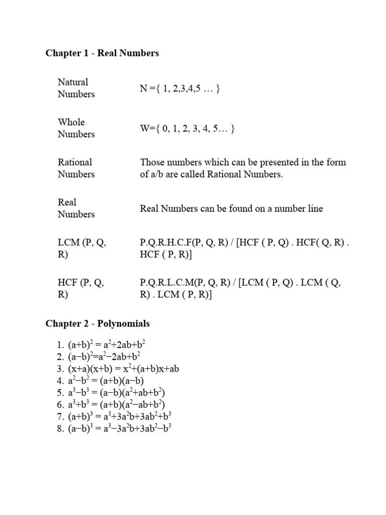 Class 10 Maths All Formulas | PDF | Equations | Quadratic Equation