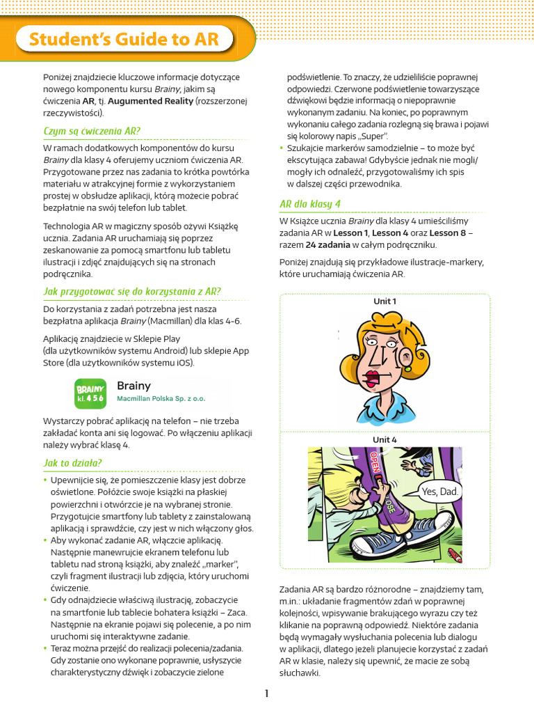 Brainy Klasa 4 Students Guide To AR | PDF