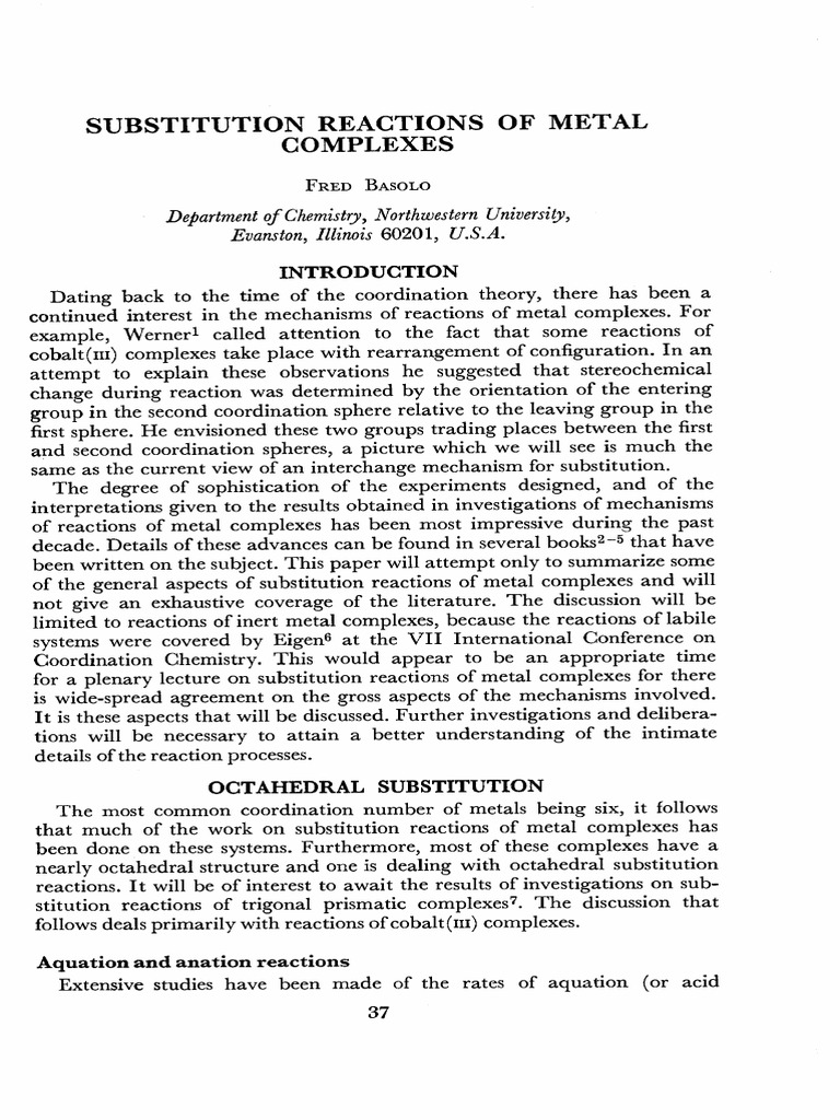 Substitution Reactions of Transition Metal Complexes | PDF | Hydroxide | Chemical Reactions