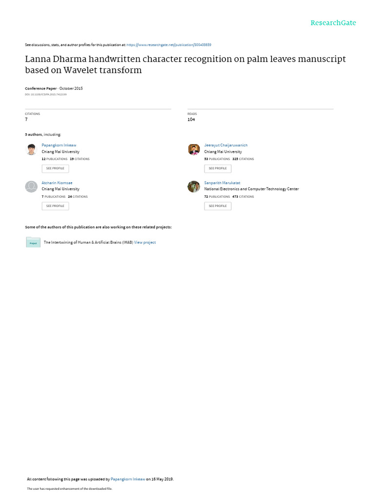 Lanna Dharma Handwritten Character Recognition On Palm Leaves Manuscript Based On Wavelet ...