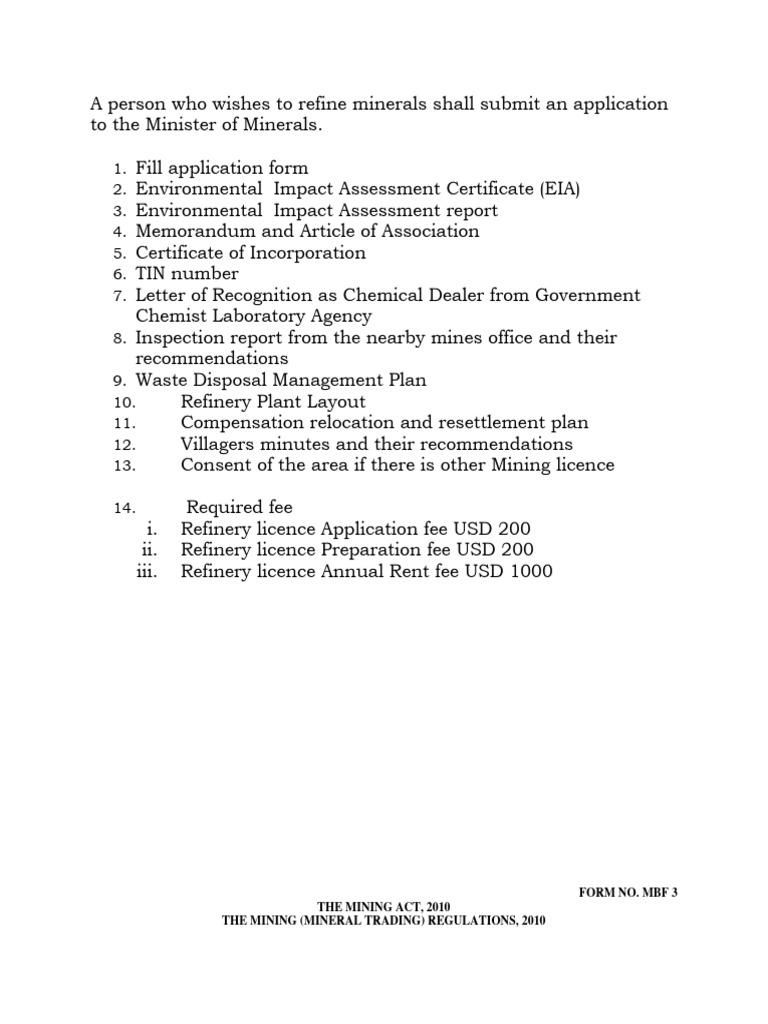 Gold Refinery License Application Guide | PDF | Mining | Environmental ...