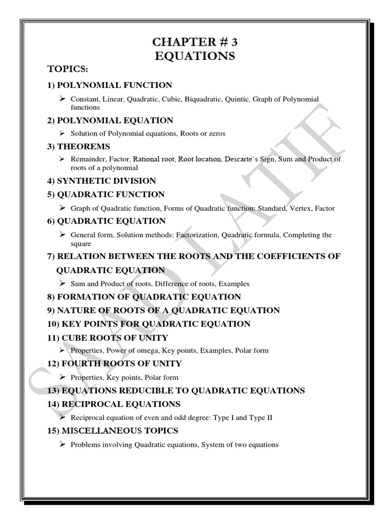 Chapter # 3 Equations | PDF | Quadratic Equation | Polynomial