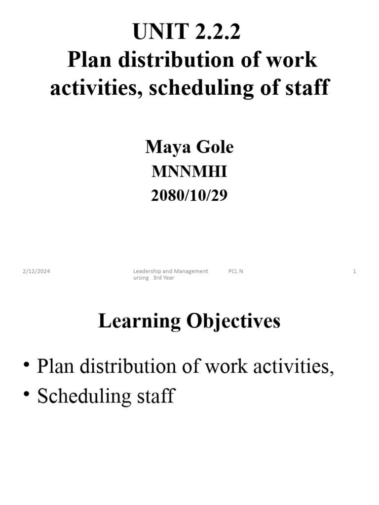 Nursing Staffing & Scheduling Guide | PDF | Nursing | Workweek And Weekend