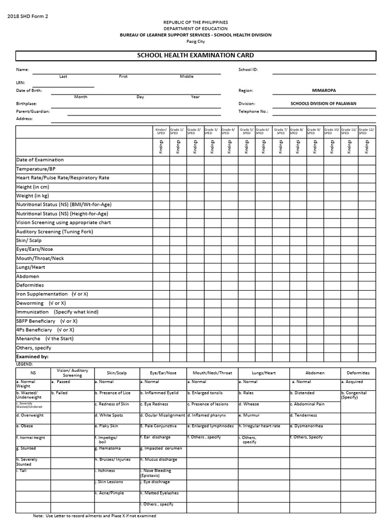 2018 School Health Examination Form | PDF | Periodontology | Medical ...