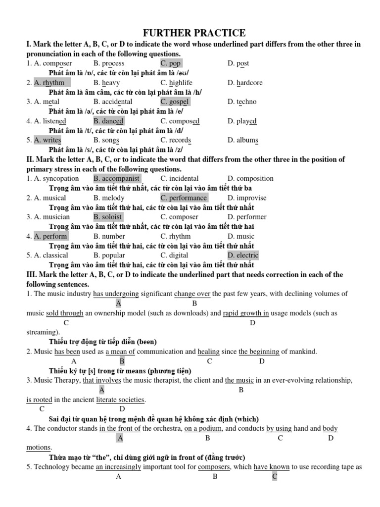 Further Practice Key | PDF