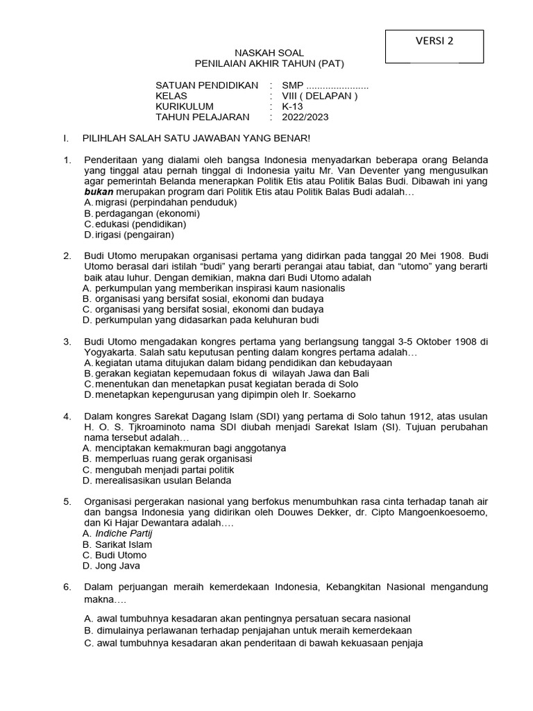Naskah Soal Pat PPKN Kelas Viii - 2022-2023 | PDF | Ilmu Sosial | Sejarah