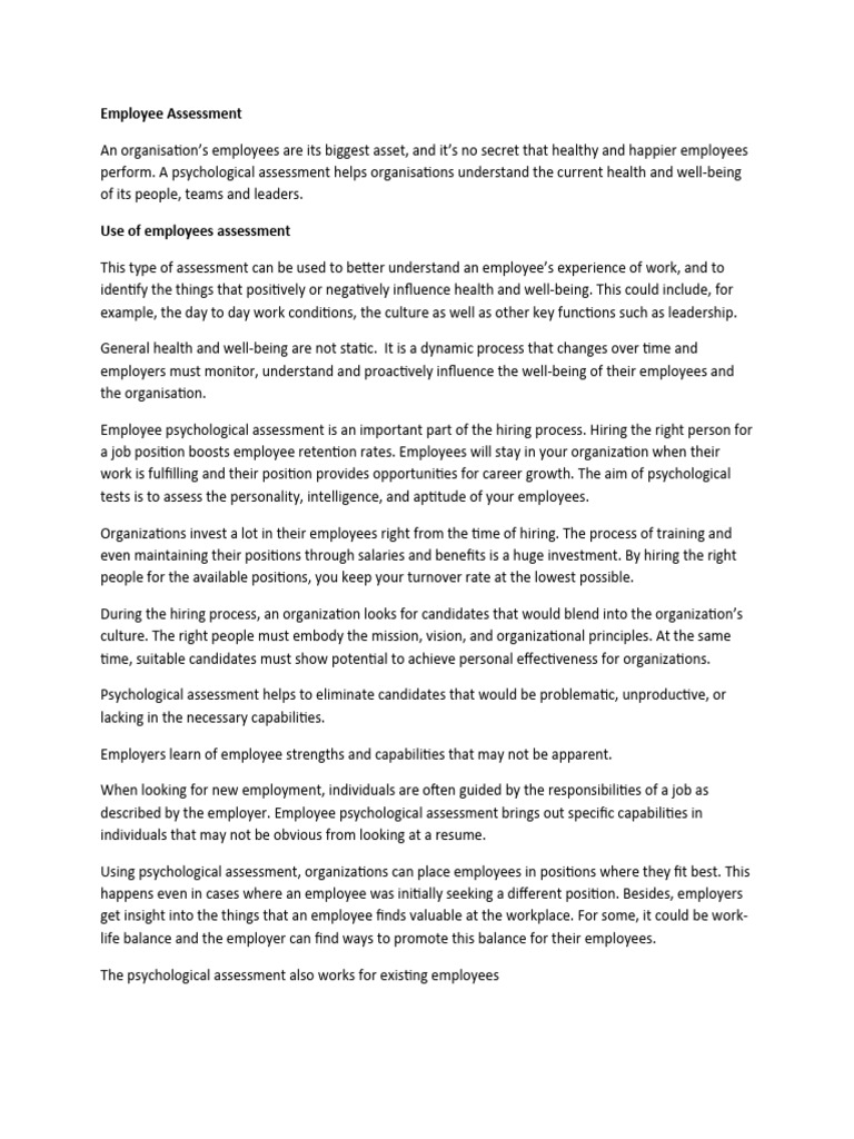 Employee Assessment and Other Assessment | PDF | Leadership ...