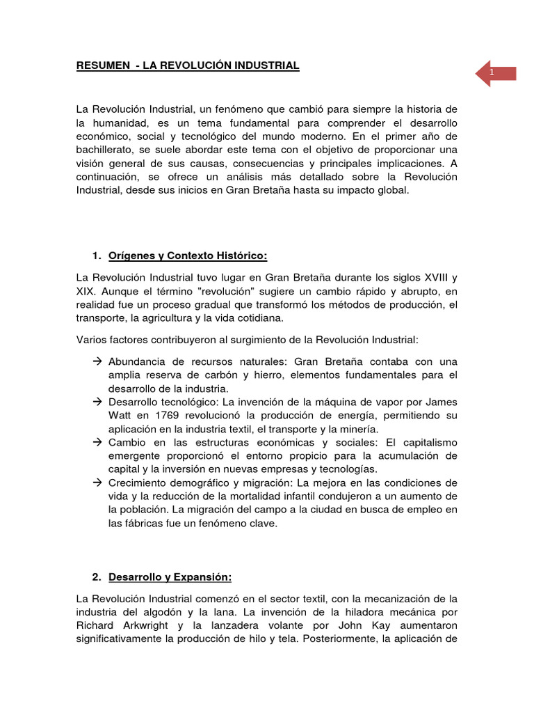La revolución Industrial - RESUMEN (1º Bach.) | PDF | Revolución industrial | Economias