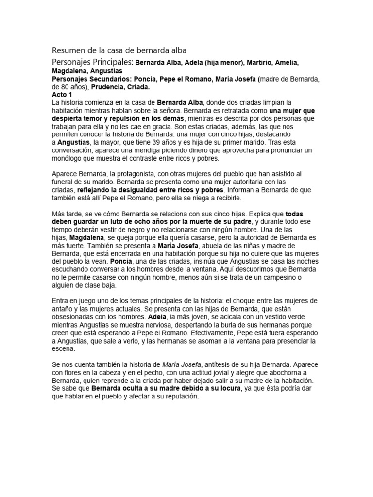 Resumen de "La Casa de Bernarda Alba" | PDF | Poesía