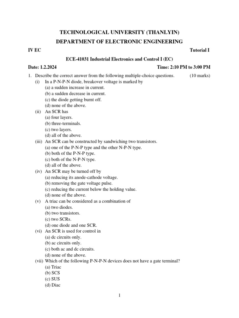 Ch-5 Thyristors (Tutorial I) | Download Free PDF | Electromagnetism | Electronics