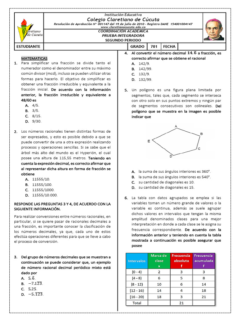 Prueba Integradora 702 - Segundo Periodo Part 2 | PDF | Feudalismo | Número racional